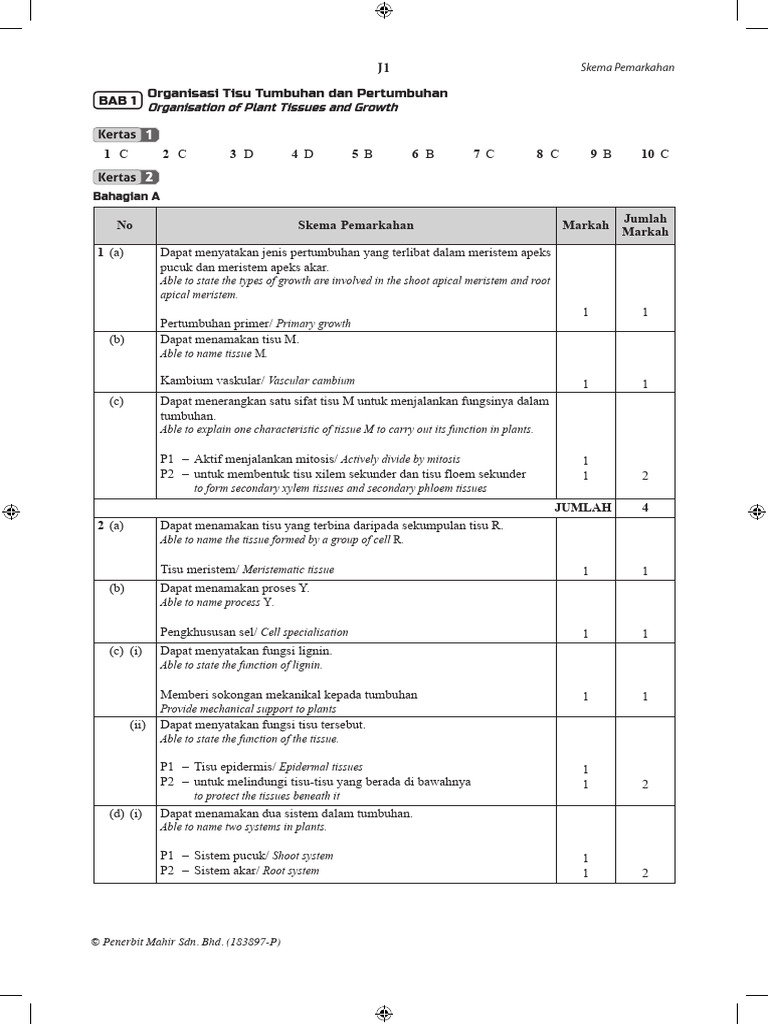 Jawapan Praktis Topikal Mahir SBP Biologi Tg5 | PDF