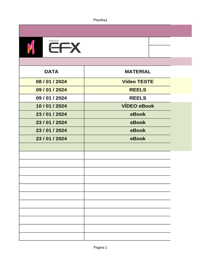 RELATÓRIO - Janeiro - Lista de TRABALHOS - Grupo - EFIX - Alexandre ...