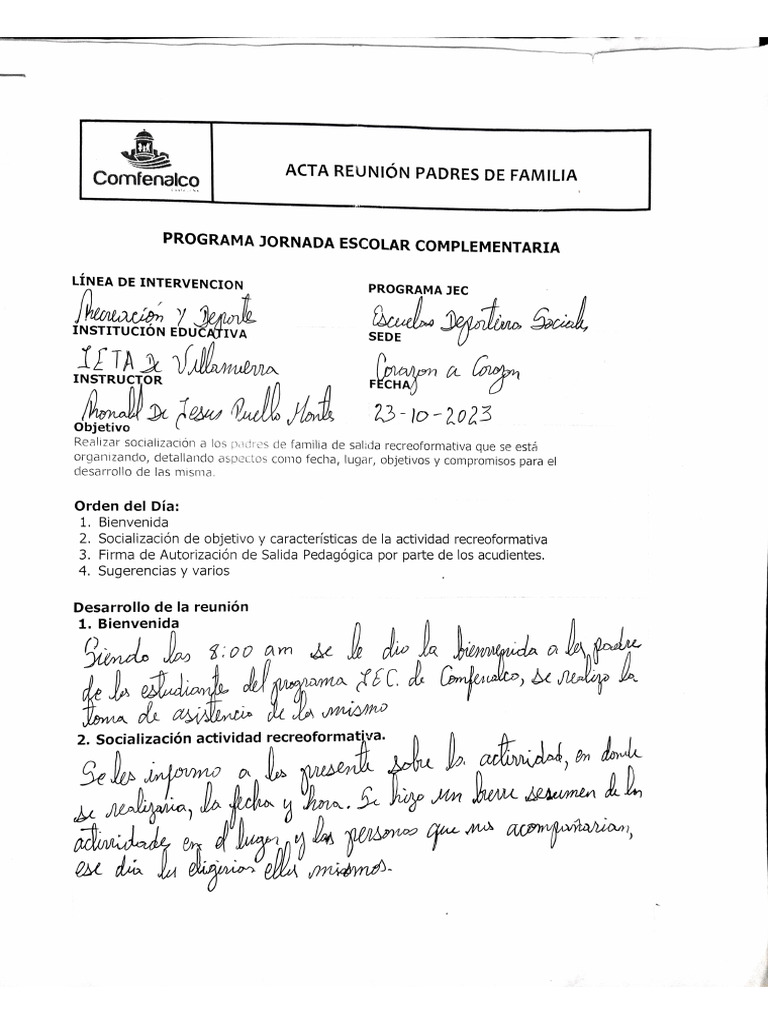 Acta de Reunión Padres de Familia | PDF