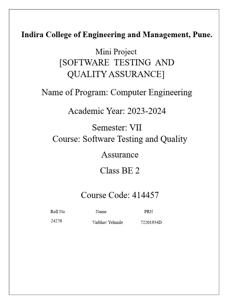 Final Stqa Miniproject 2-1 | PDF