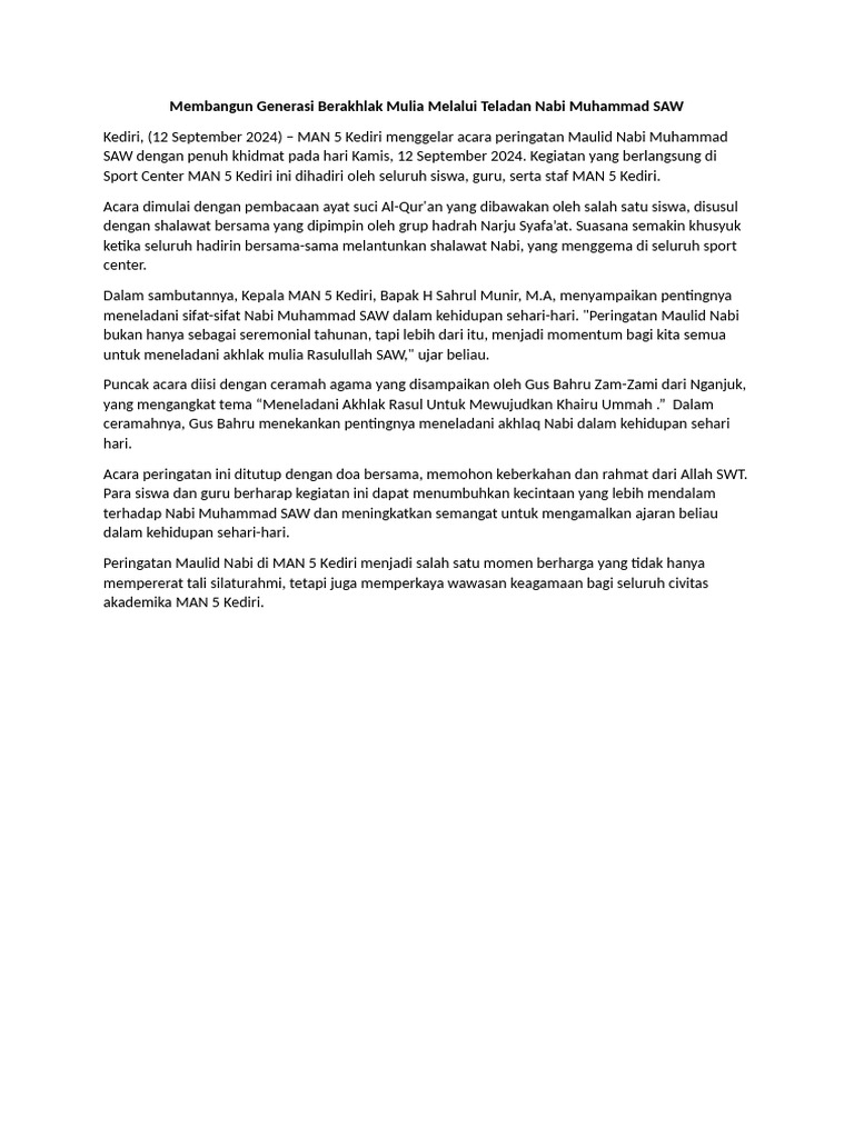 Membangun Generasi Berakhlak Mulia Melalui Teladan Nabi Muhammad SAW | PDF