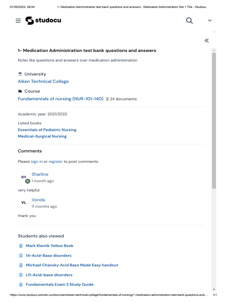 1 - Medication Administration Test Bank Questions and Answers ...