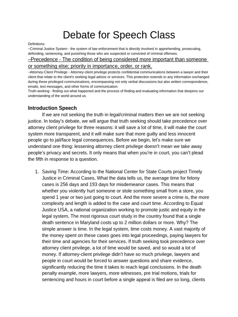 Debate For Speech Class | PDF