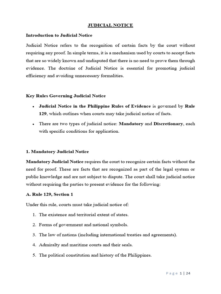 Judicial Notice Judicial Admissions and Presumtions | PDF | Evidence ...