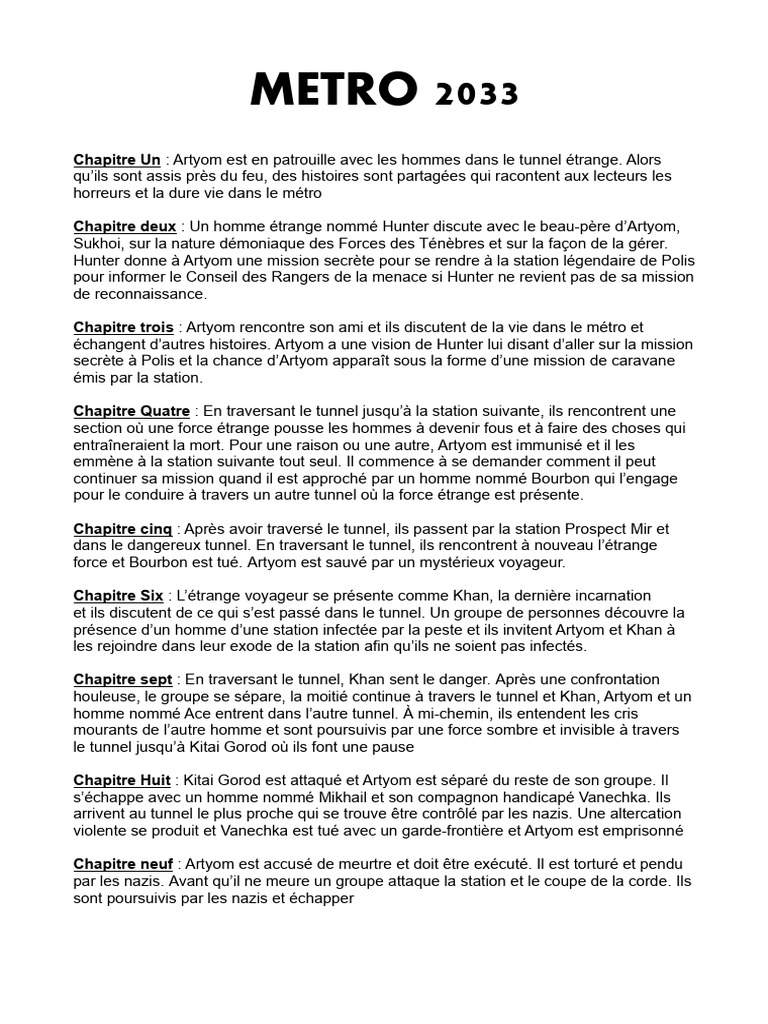 Résumé METRO 2033 | PDF