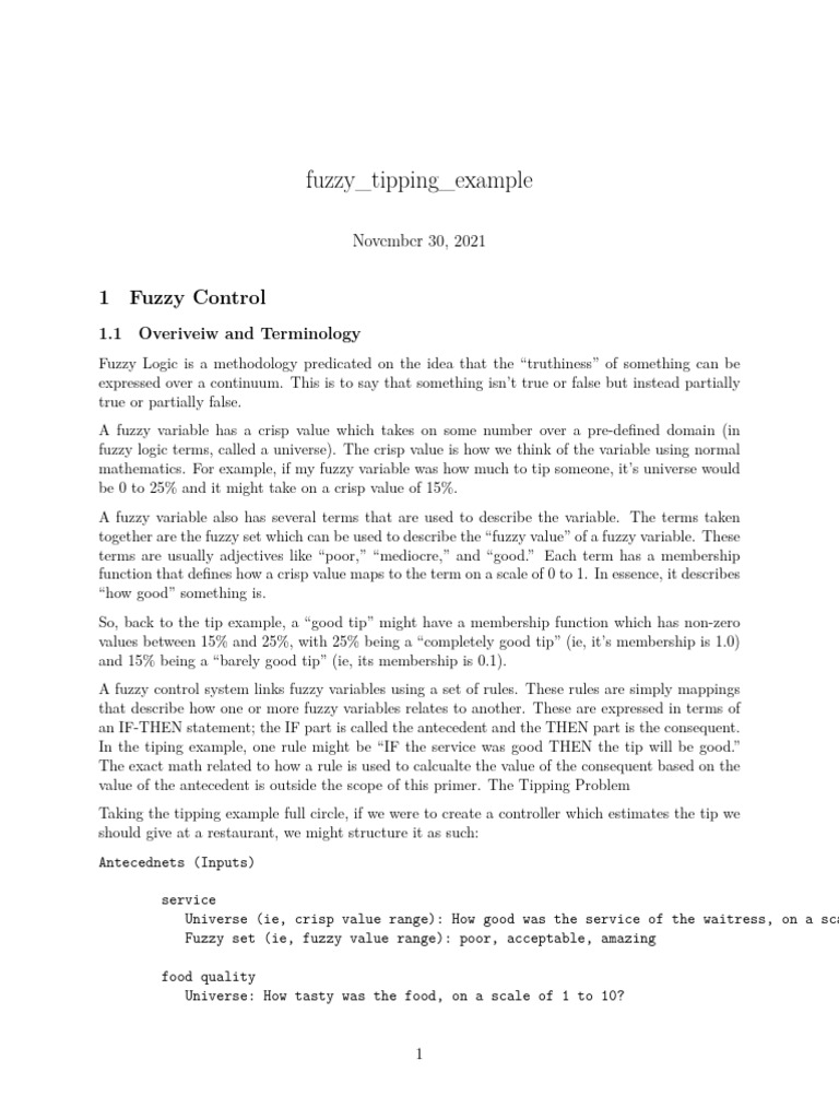 Fuzzy Tipping Example | PDF | Fuzzy Logic | Teaching Methods & Materials