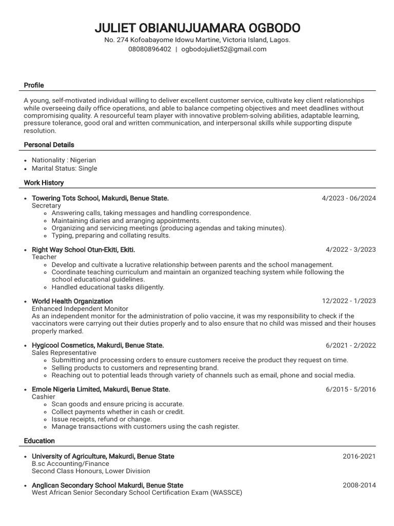 Juliet Obianujuamara Ogbodo - CV | PDF