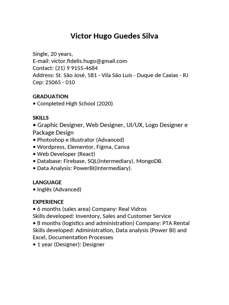 Currículo Ingles | PDF