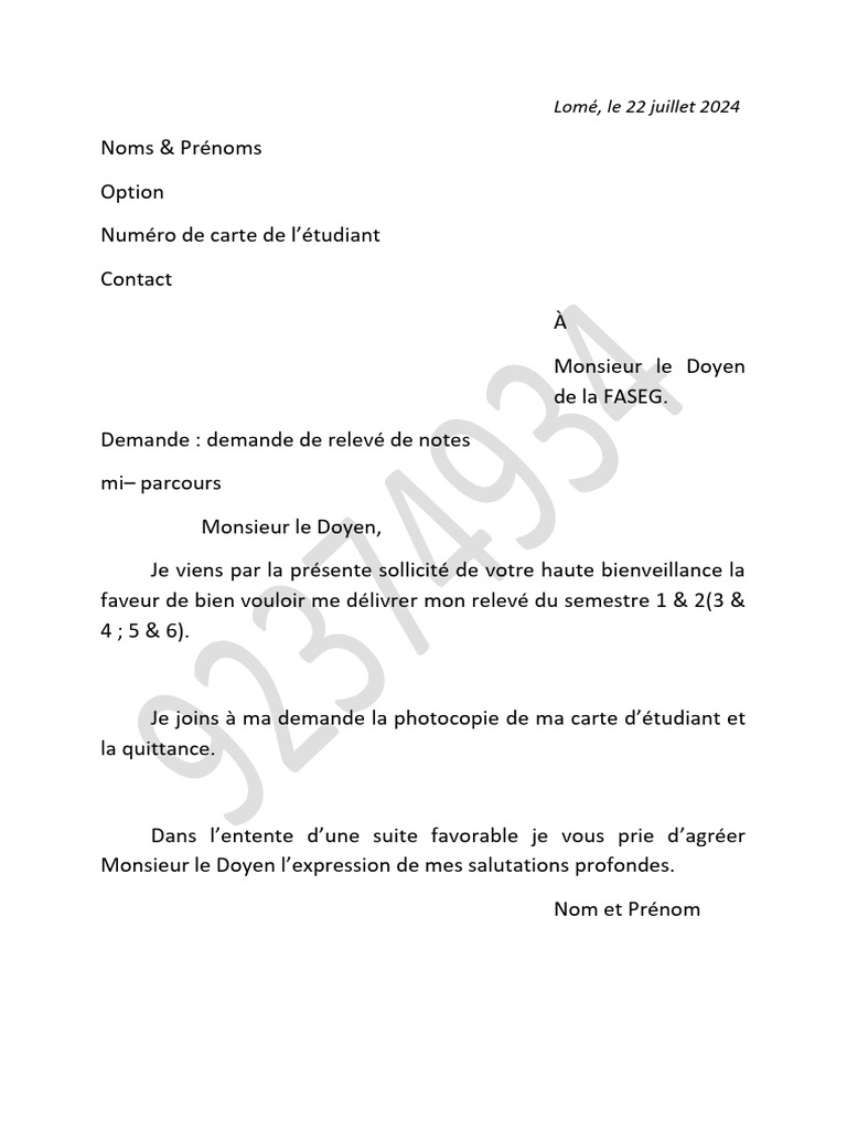 Lettre de Demande de Relevé | PDF