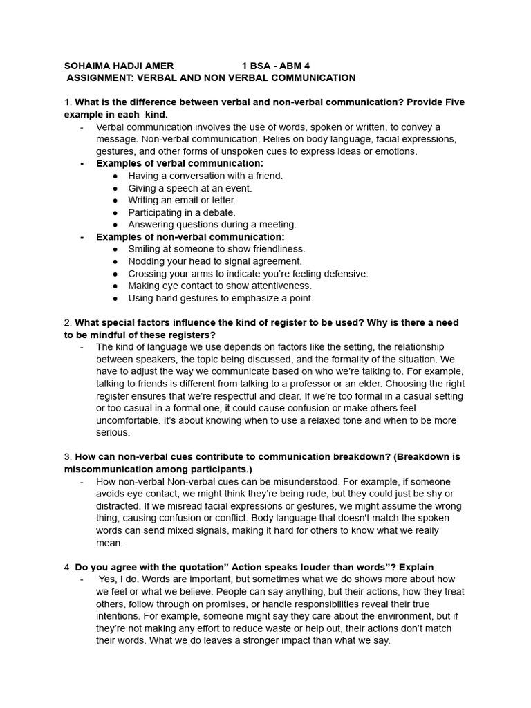 Assignment 3 verbal and non verbal communication | PDF