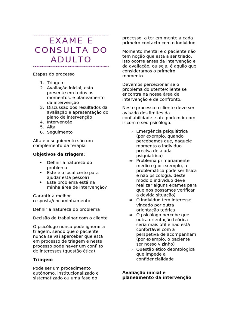 Exame e consulta do adulto | PDF