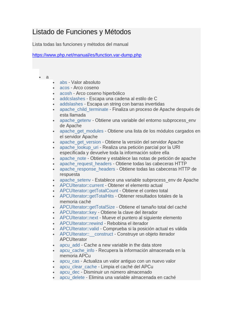 Listado de Funciones y Métodos | PDF