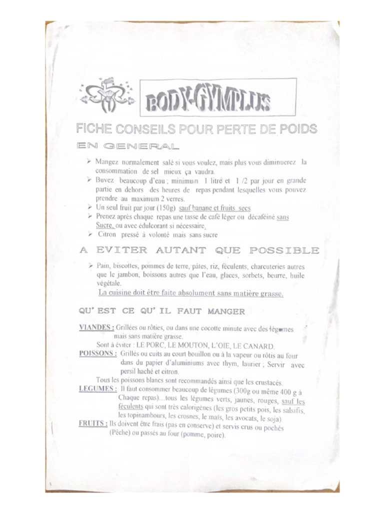 Fiche Conseils Pour Perte de Poids | PDF