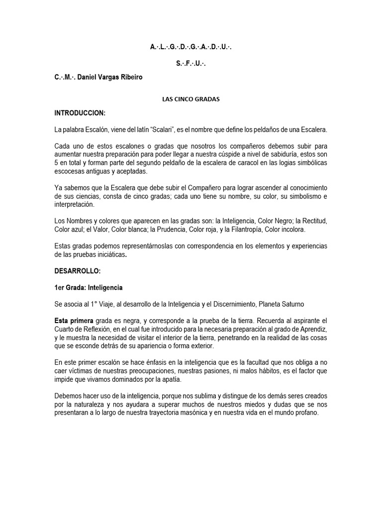 Las Cinco Gradas Del Compañero Masón - Daniel Vargas | PDF