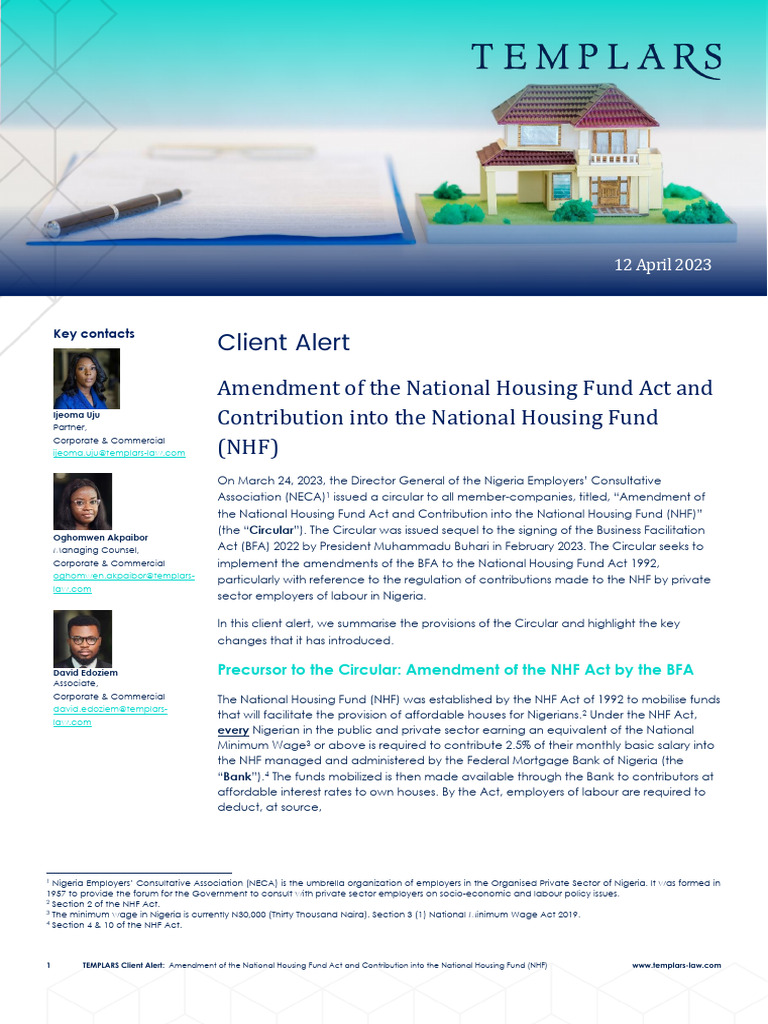 Amendment of The National Housing Fund Act and Contribution Into The ...
