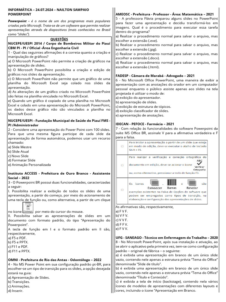 Aula 08 - Noções de Informática - Powerpoint | PDF