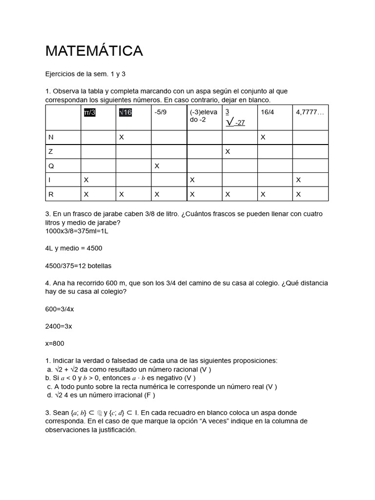 Matematica Sem 1 y 3 | PDF