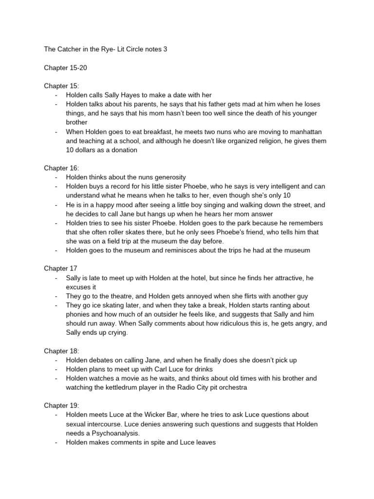 The Catcher in The Rye - Lit Circle Notes 3 | PDF