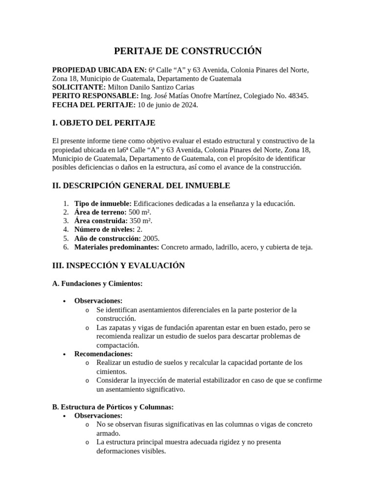 Informe de Peritaje Estructural | PDF | Fundación (Ingeniería) | Hogar, jardinería y bricolaje