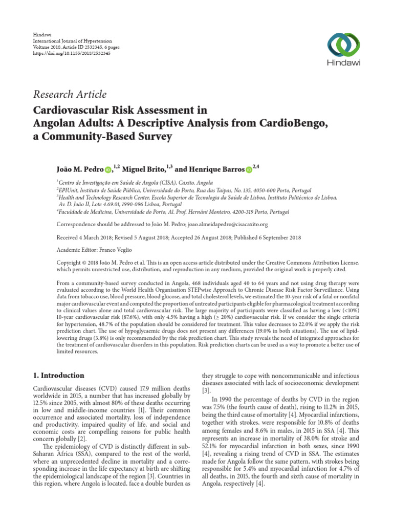Pedro Et Al, 2018 - CVD Assessment in Angolan | PDF