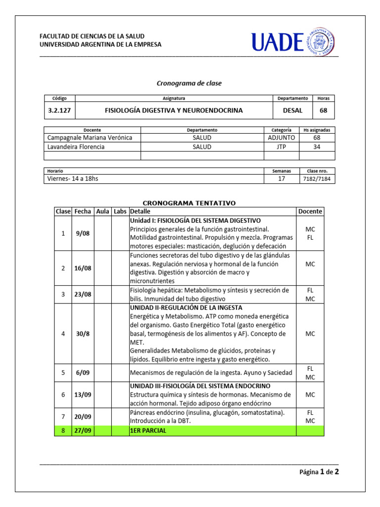 FISIOLOGÍA DIGESTIVA Y NEUROENDOCRINA - Cronograma-VIERNES-TT-2C-2024 ...