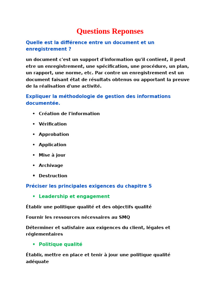 Questions Reponses MQ | PDF