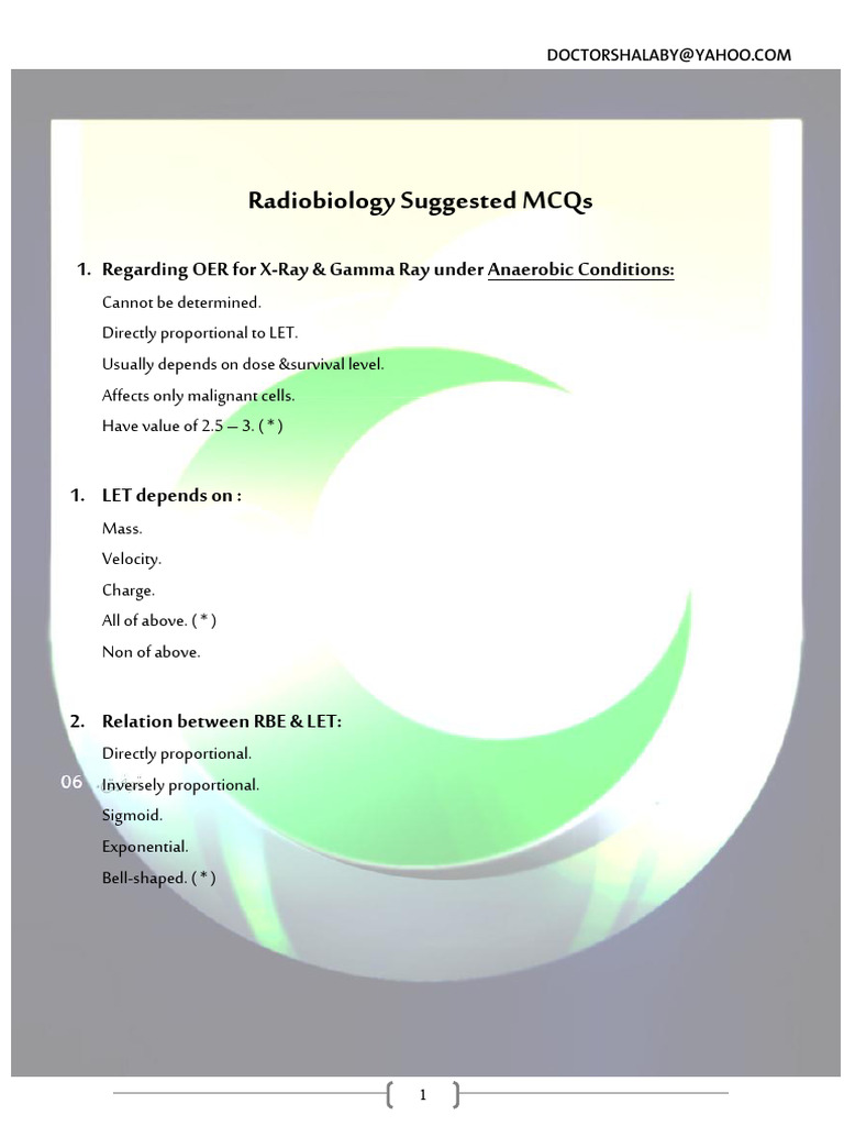MCQs Radiobiology DOCTORSHALABY | PDF