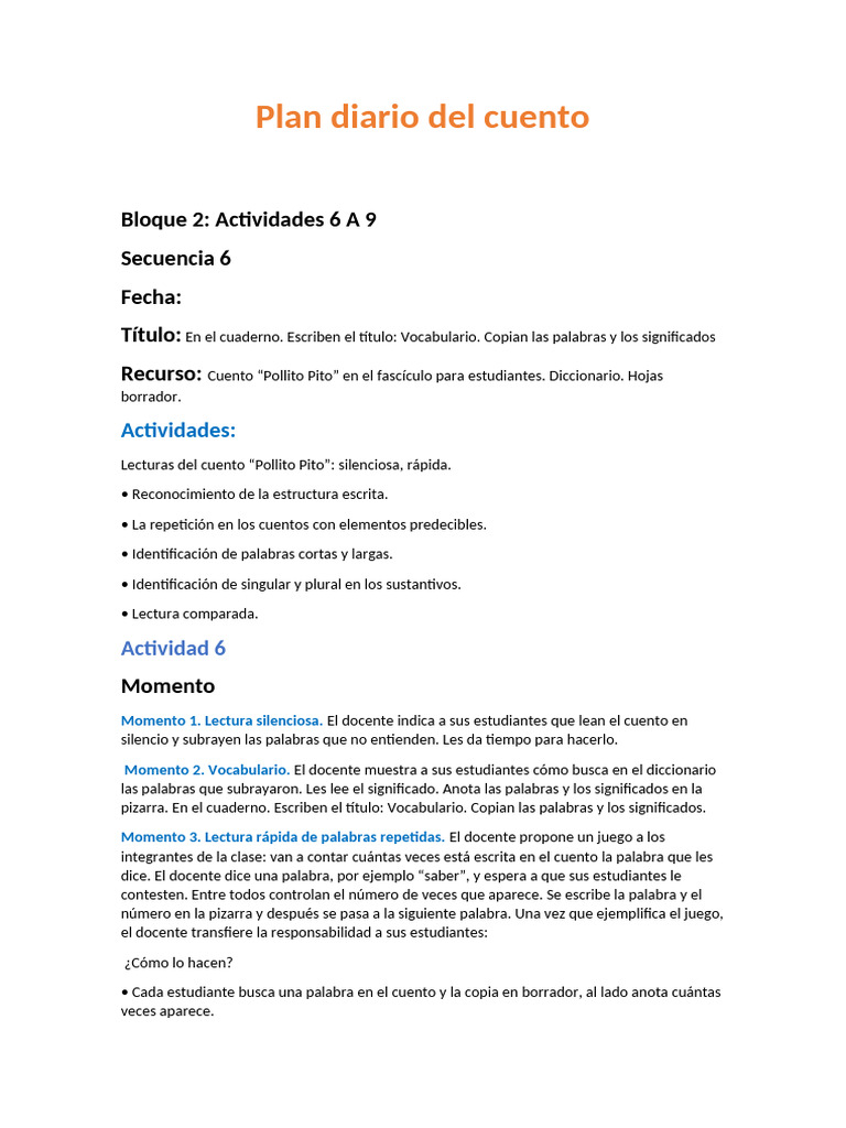 el cuento plan diario 2do | PDF