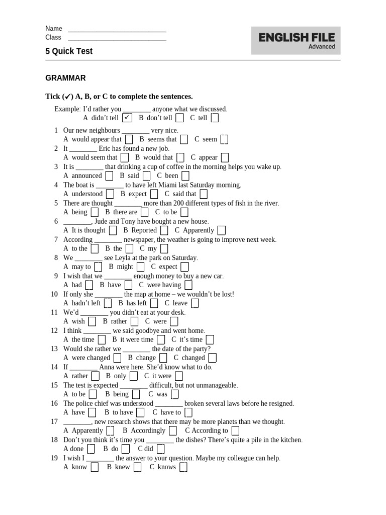 EF3e Adv Quicktest 05 | PDF