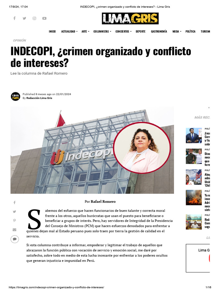 INDECOPI Crimen Organizado y Conflicto de Intereses - Lima Gris | PDF | Perú | Lima