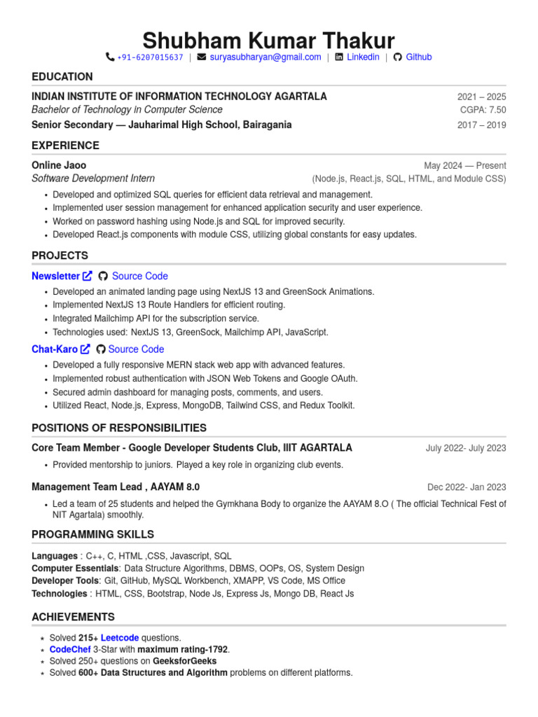 Shubham Resume | PDF