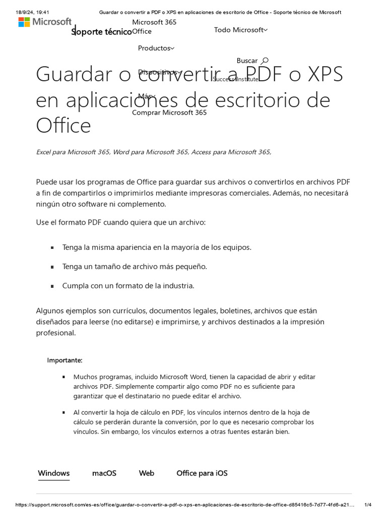 Guardar o Convertir A PDF o XPS en Aplicaciones de Escritorio | PDF
