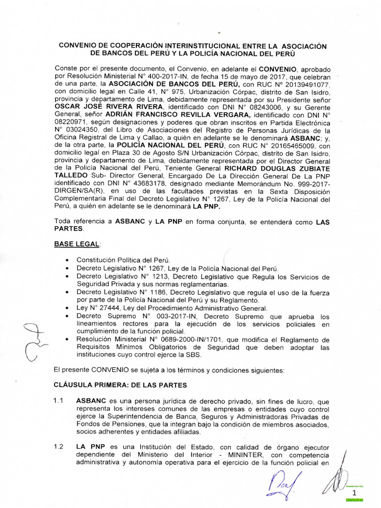 Convenio de Cooperacion Interinstitucional PNP - ASBANC | PDF | Policía | Bancos
