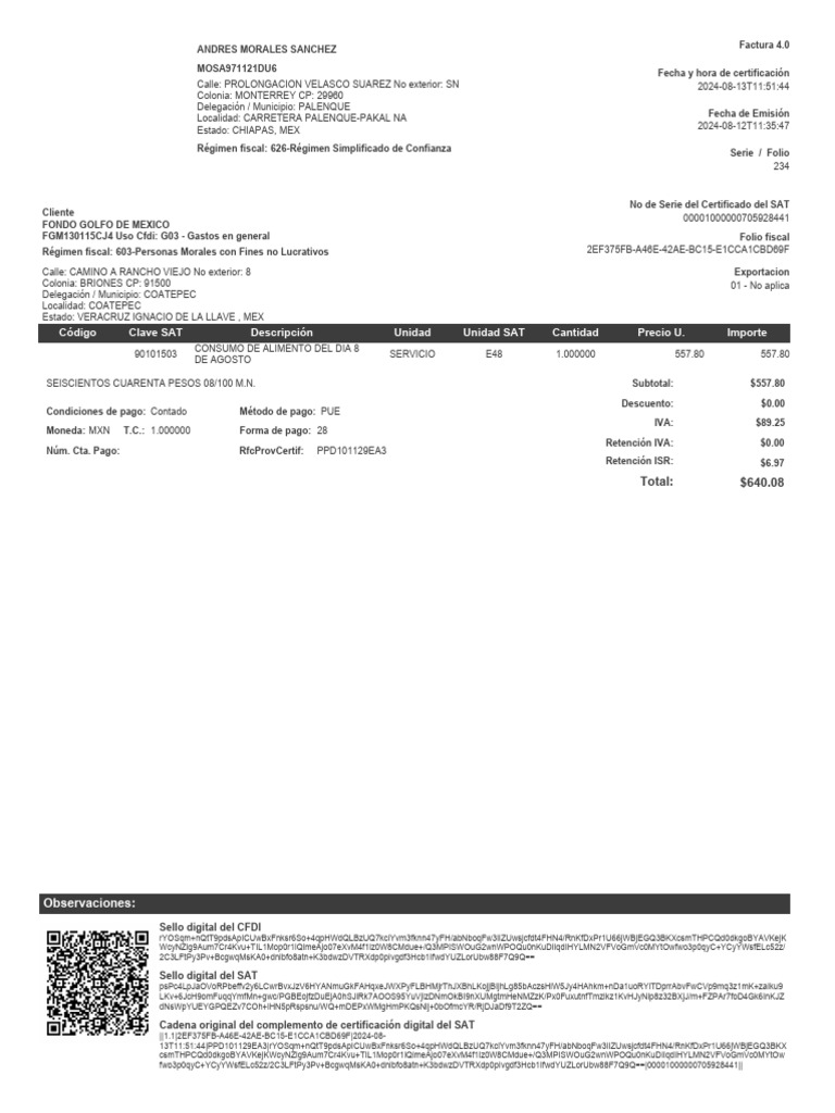 Código Clave SAT Descripción Unidad Unidad SAT Cantidad Precio U ...