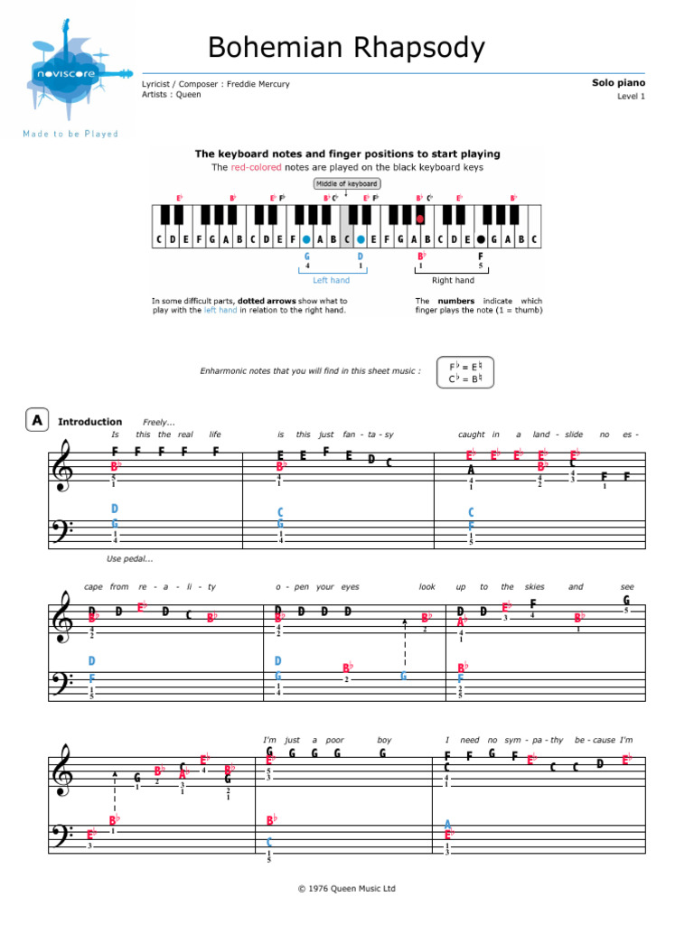 Bohemian Rhapsody Queen Piano Solo Level 1 2 Pdf