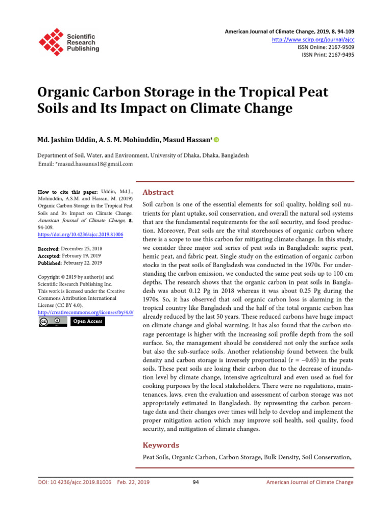 Organic Carbon Storage in The Tropical Peat Soils and Its Impact On ...