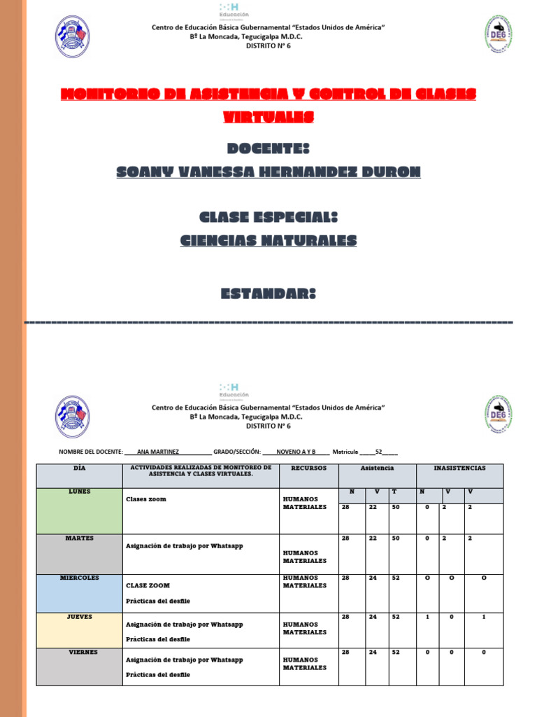 9NO CIENCIAS NATURALES Bitacora Semanal y Control de Asistencia | PDF