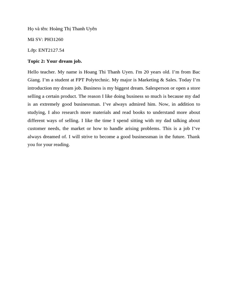 Topic2 - Your Dream Job | PDF