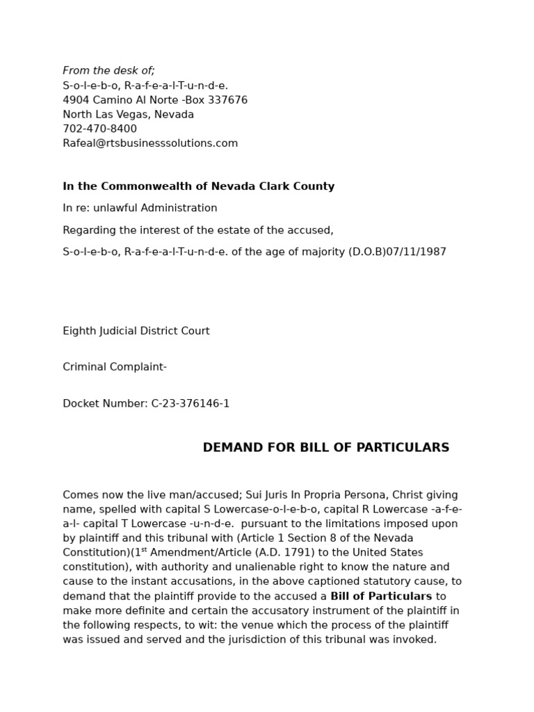 Bill of Particulars | PDF