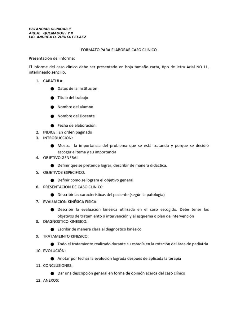 Formato Informe Caso Clínico Quemados | PDF