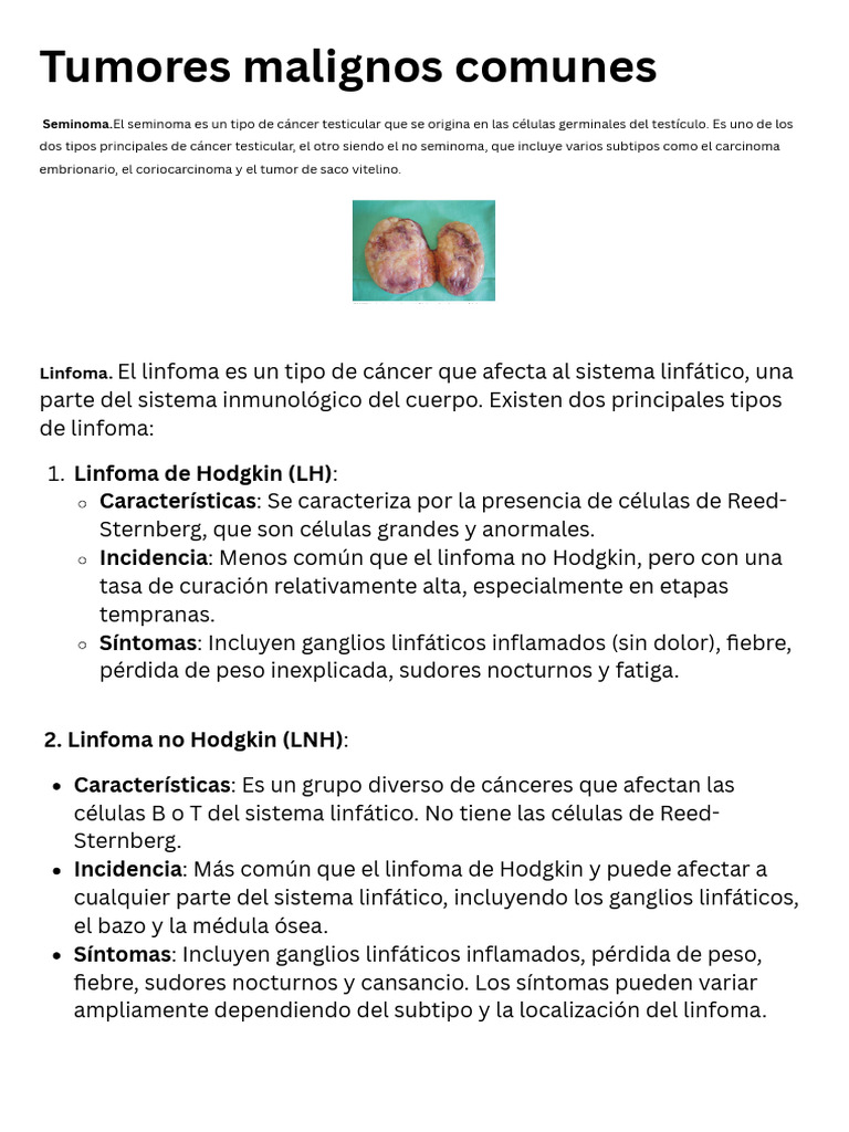 Tumores Malignos Comunes PDF | PDF | Cáncer | Neoplasias