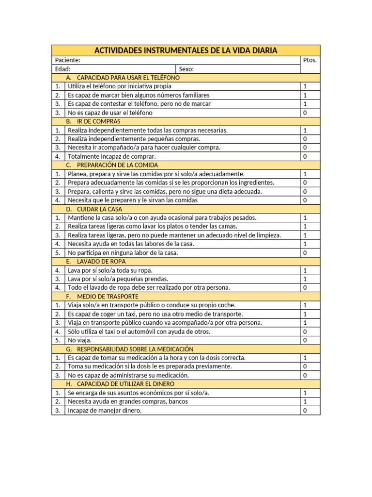ACTIVIDADES INSTRUMENTALES DE LA VIDA DIARIA | PDF