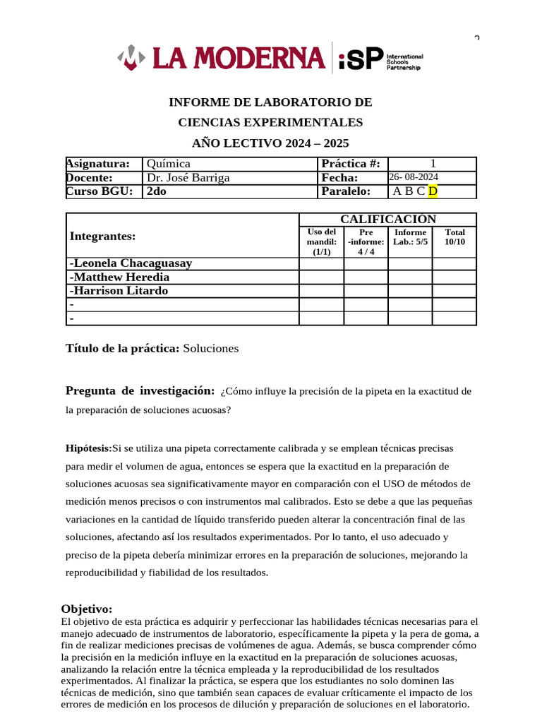 Formato Pre-Informe de Laboratorio de Ciencias Experimentales | PDF