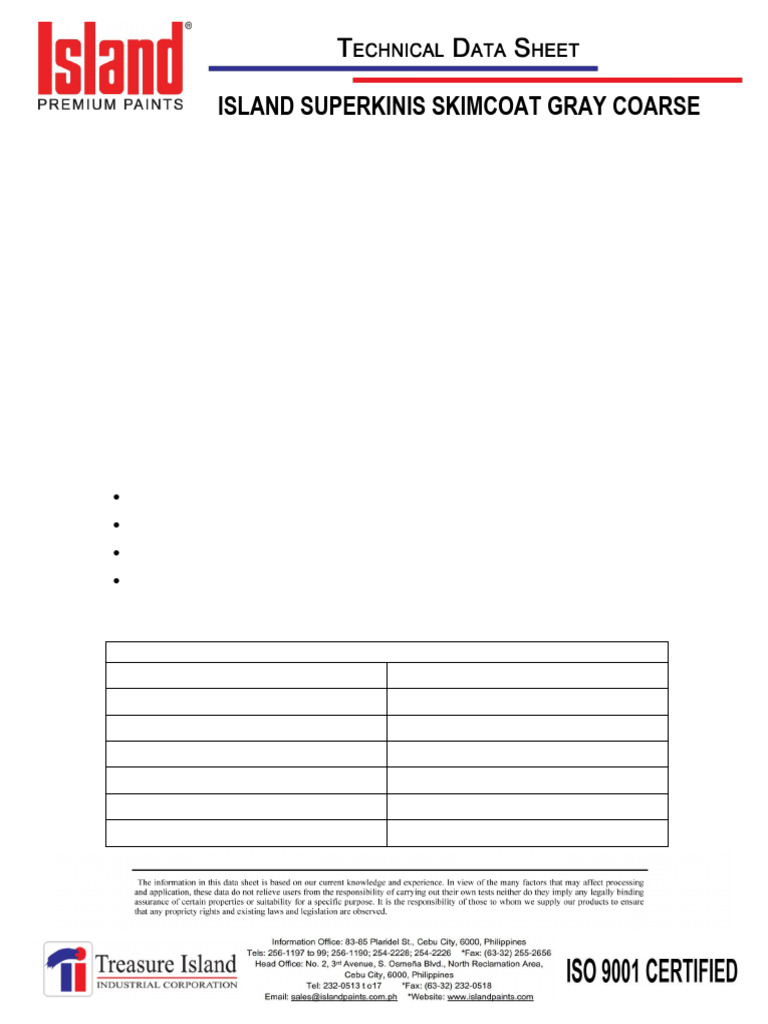 Island Super Kinis Skim Coat Gray Coarse Final Tds | PDF