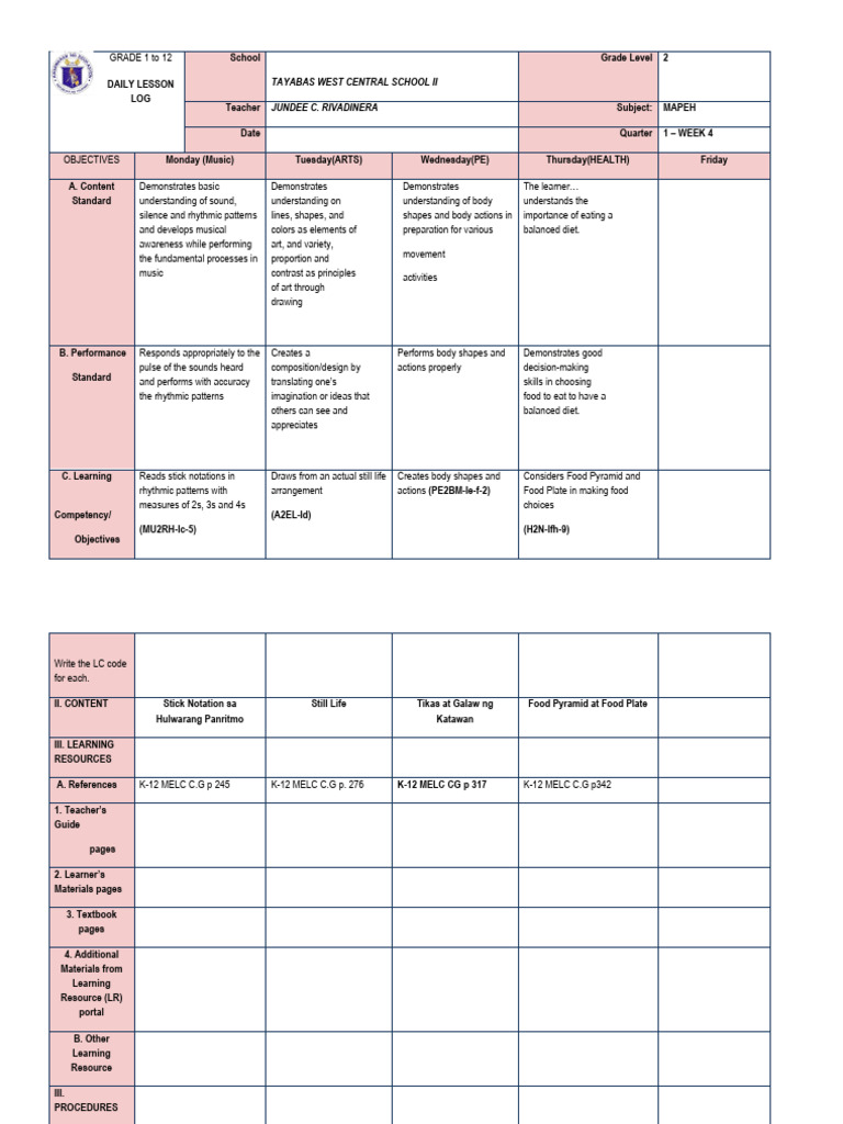 WEEK4 DLL MAPEH | PDF