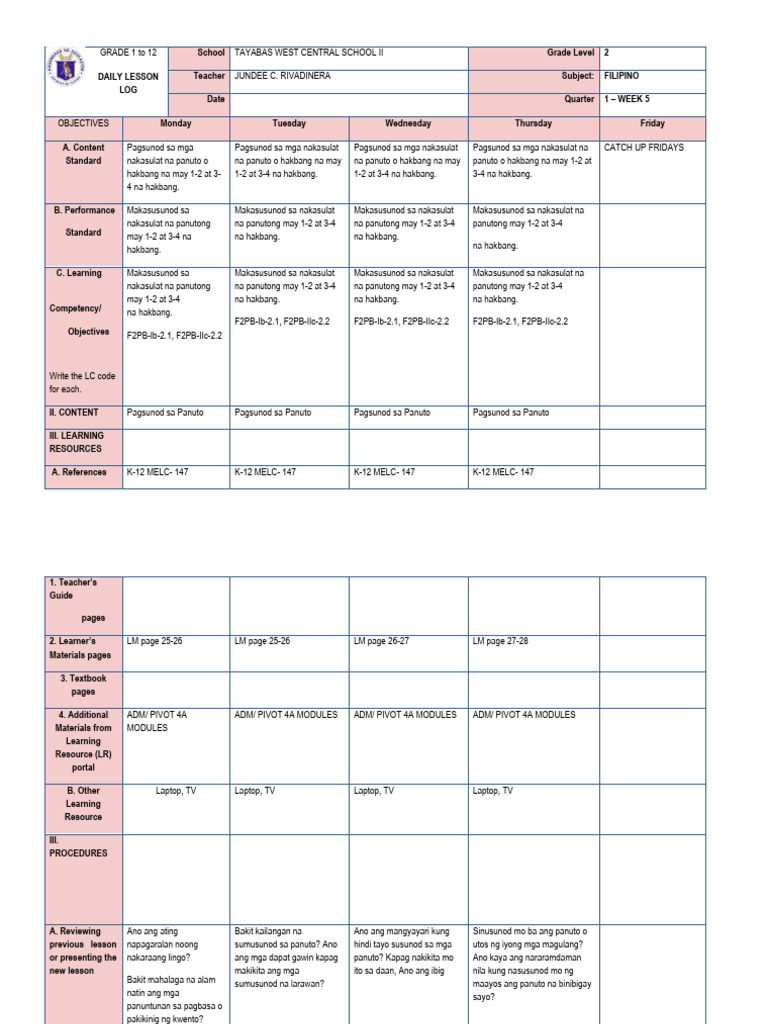 Week5 DLL Filipino | PDF