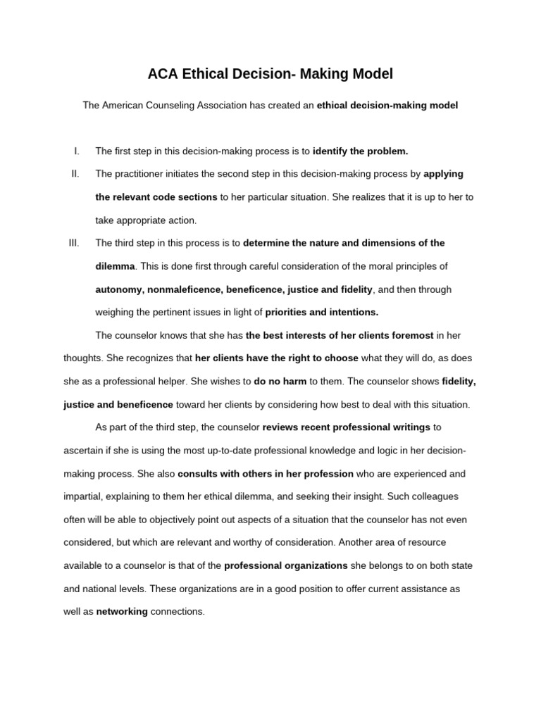 ACA Ethical Decision - Making Model | PDF | Decision Making | Justice