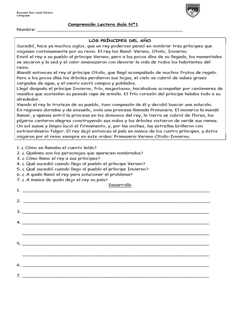 Lenguaje Comprensión Lectora Guía Nº1 | PDF