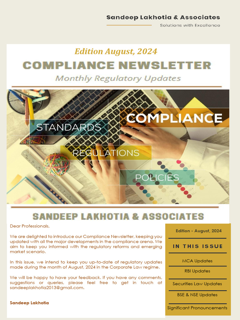Newsletter - August, 2024 | PDF | Reserve Bank Of India | Finance ...