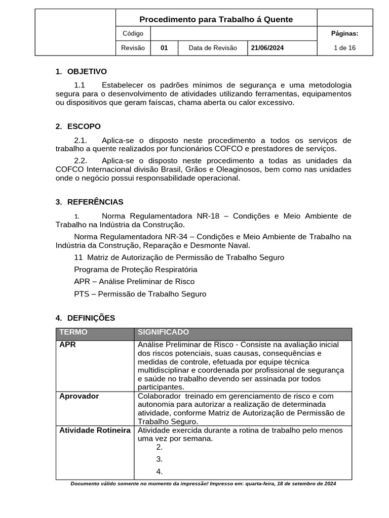 Procedimento de Trabalho A Quente 2024 | PDF